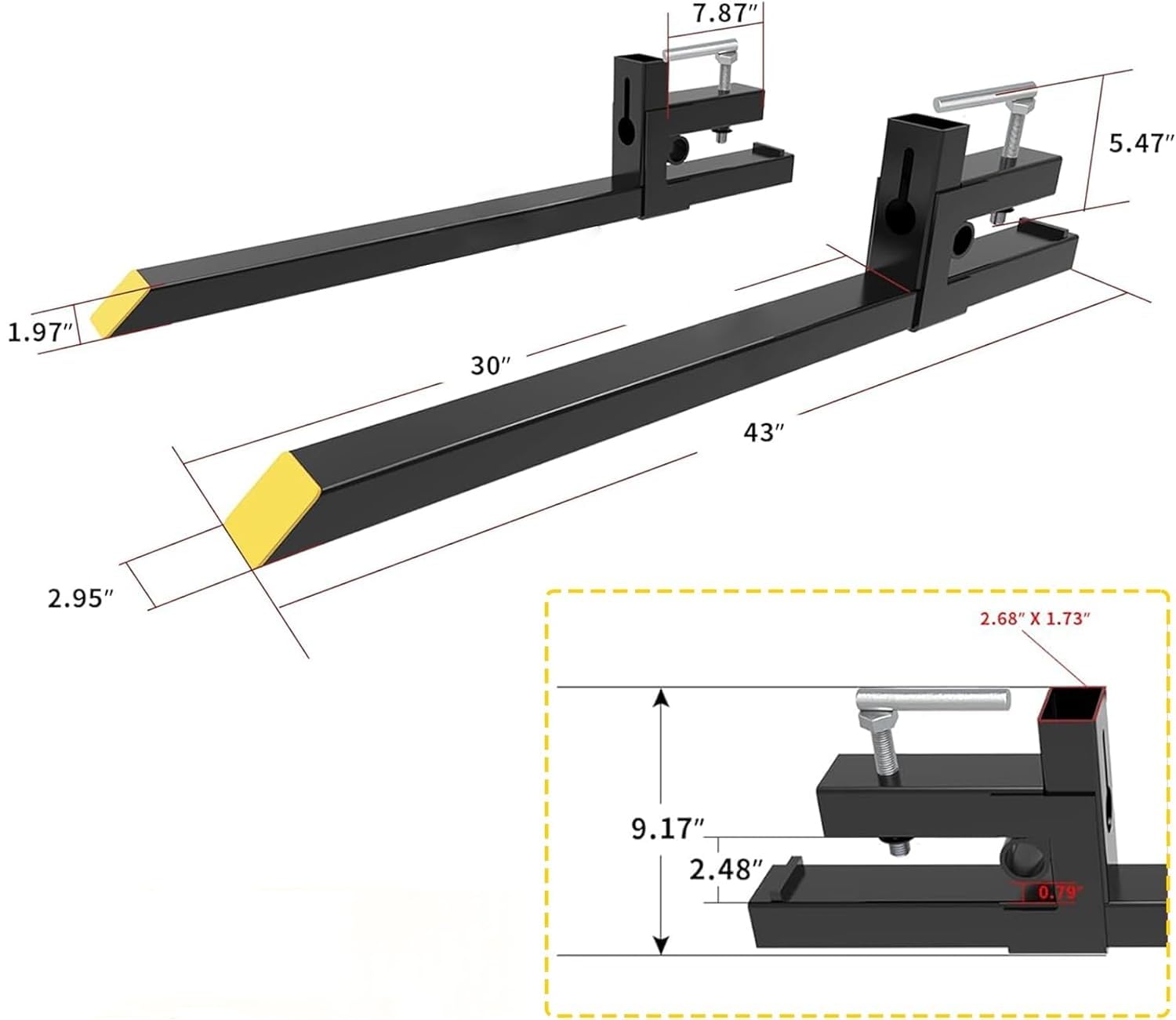Snapklik.com : Clamp On Pallet Forks,43" 2000lbs Heavy Duty Tractor ...