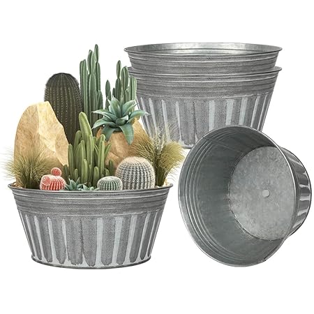 Amazon.com : vensovo 10 Inch Silver Metal Rustic Plant Pots - 4Pcs ...