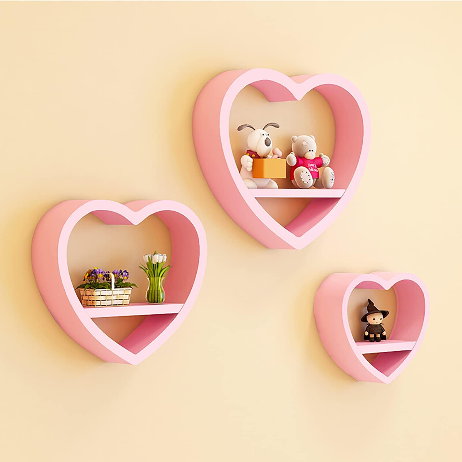 Amazon.com: QQXX Cute Heart Shaped Floating Shelves,Set of 3 Wall ...