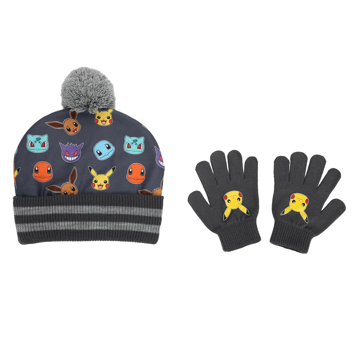 Amazon.com: Pokemon Character Collage Youth Cuffed Beanie and Gloves ...