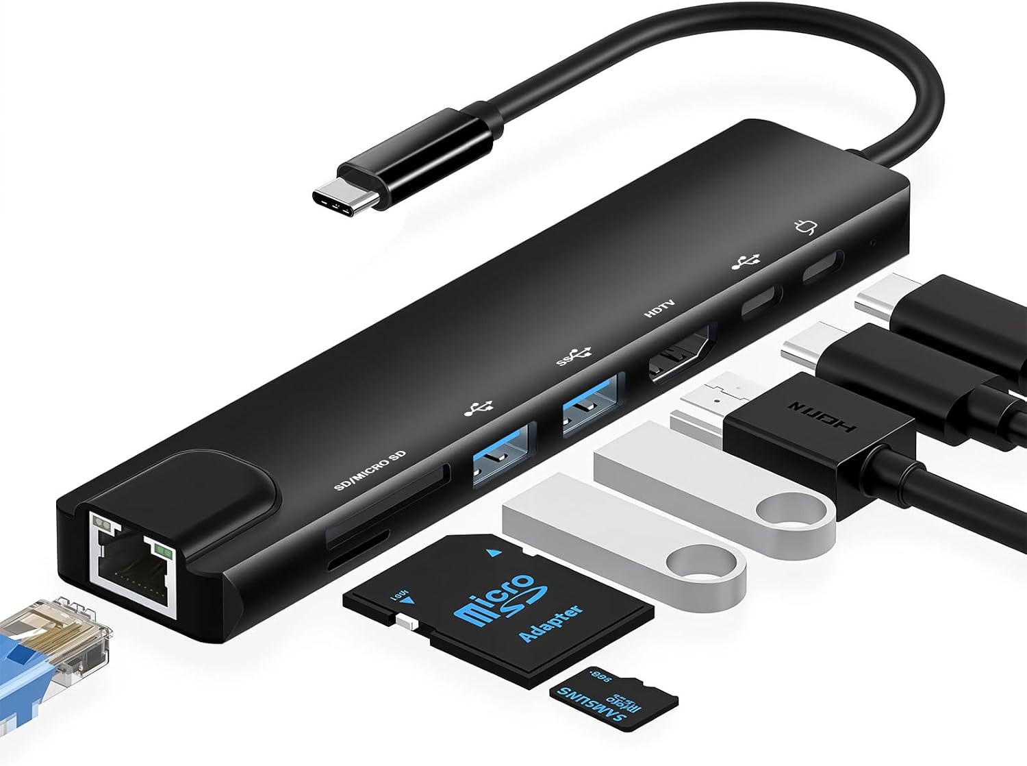 USB C Hub with Ethernet Adapter 8 in 1 Type C Multiport Convertor with ...