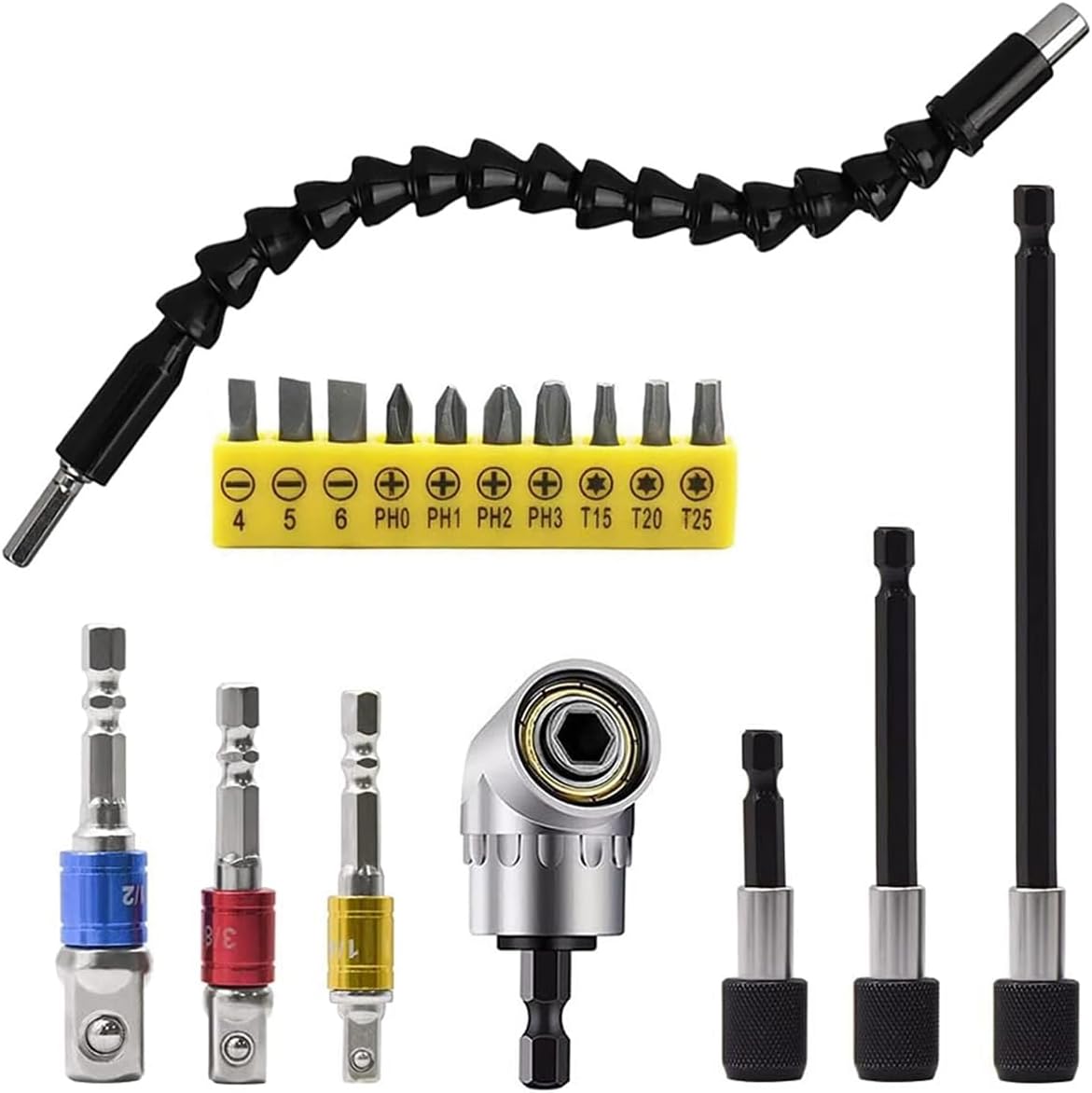 Flexible Drill Bit Extension, Hex Shank 105° Right Angle Drill, 3Pcs ...