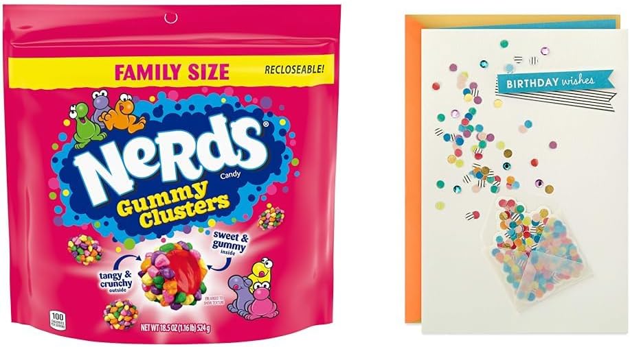 Amazon.com : Nerds Gummy Clusters Candy & Hallmark Birthday Card with ...