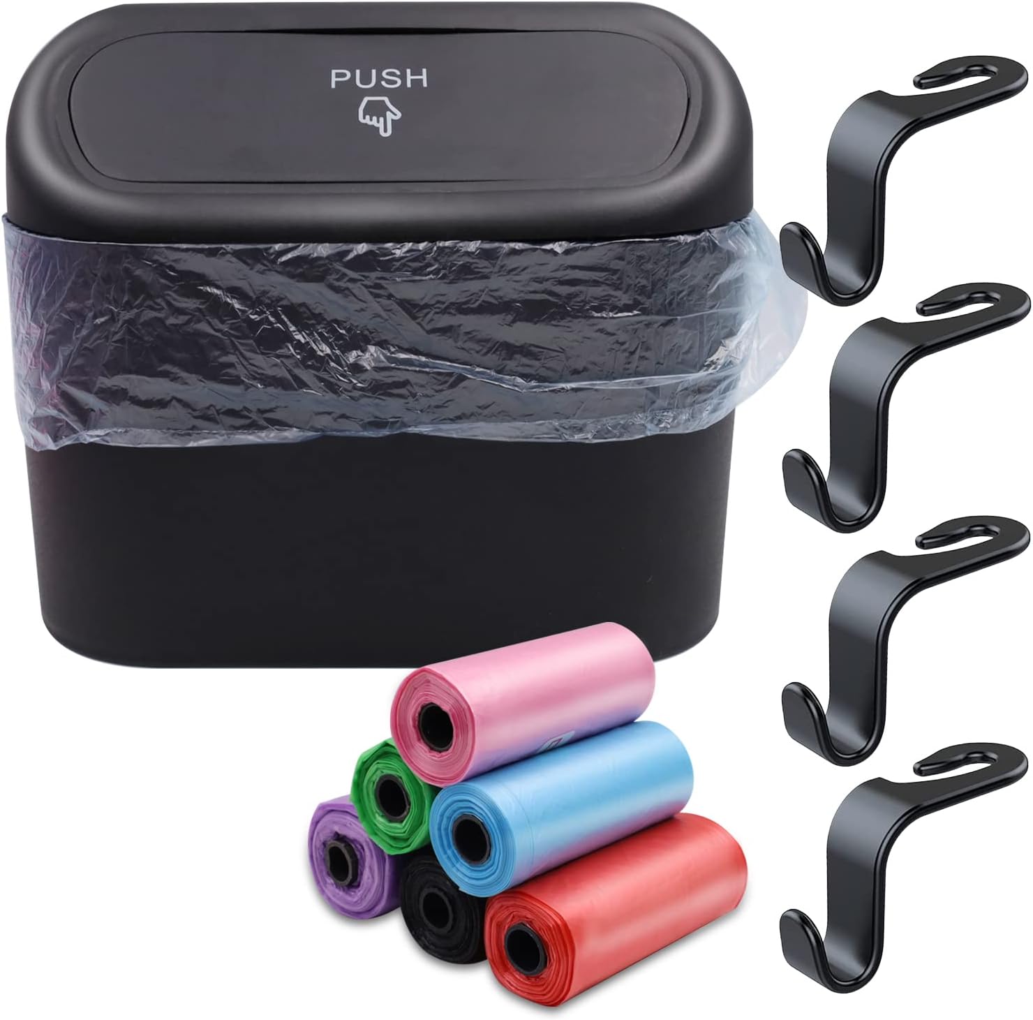 Aohcae Car Bin (Set of 3), Portable Car Trash Can with 4 Car Headrest ...