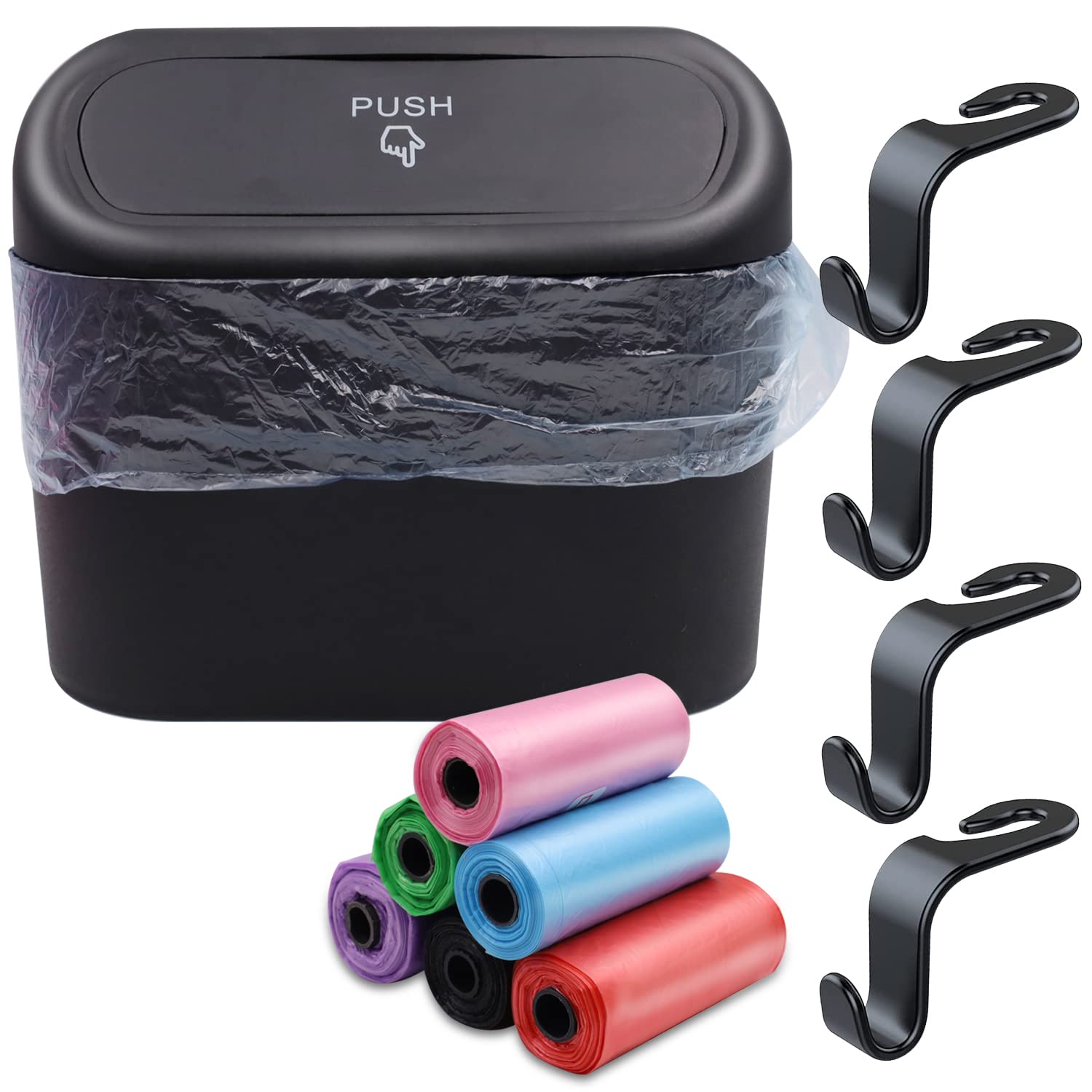 Aohcae Car Bin (Set of 3), Portable Car Trash Can with 4 Car Headrest ...