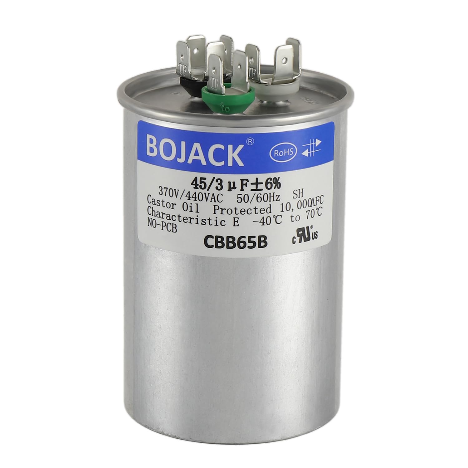 BOJACK 45+3 uF ±6% 45/3 MFD 370/440 VAC CBB65B Dual Run Start Round Capacitor for Condenser ...