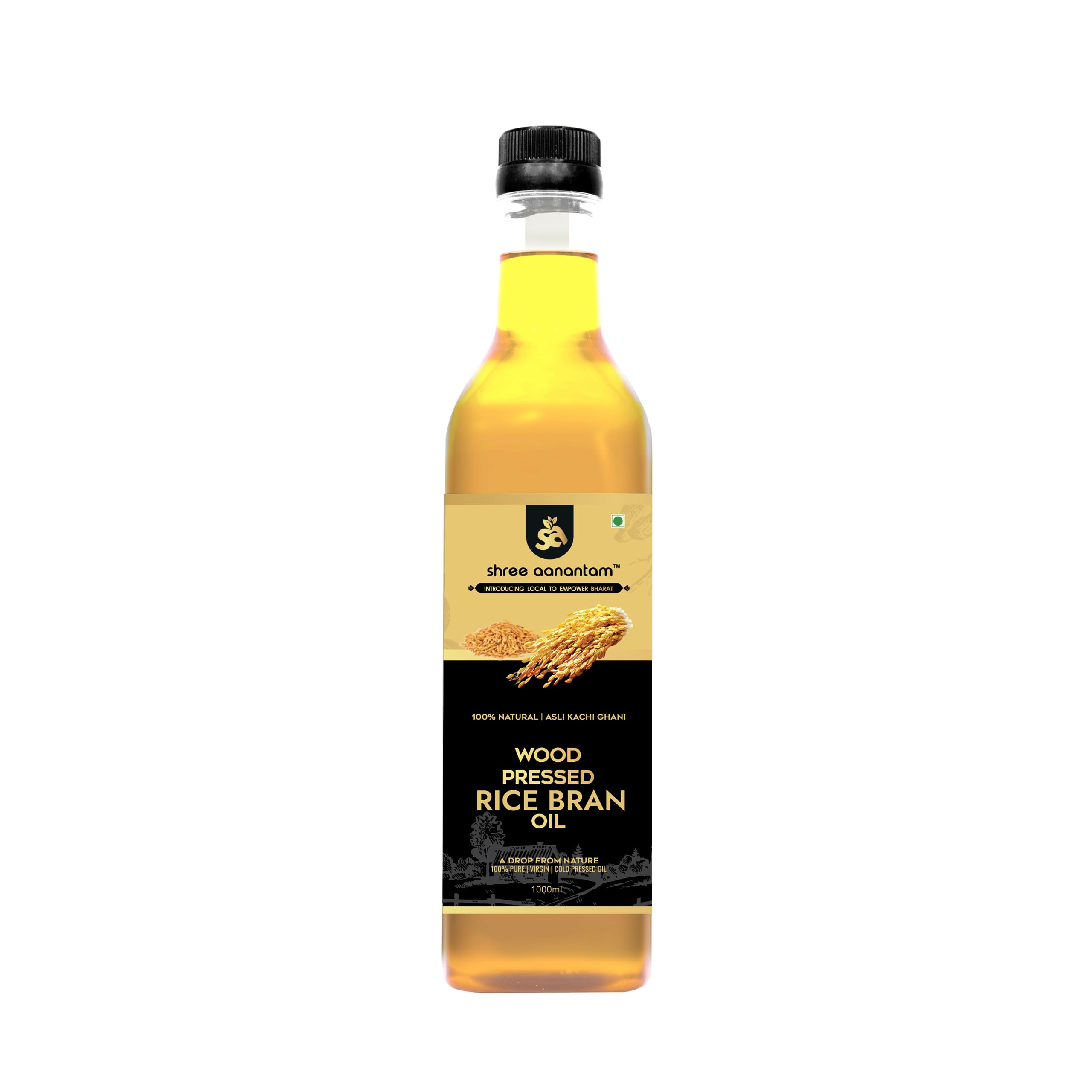 Shree Aanantam Cold Pressed Rice Bran Oil - 1 Liter | Bottle | Kolhu ...