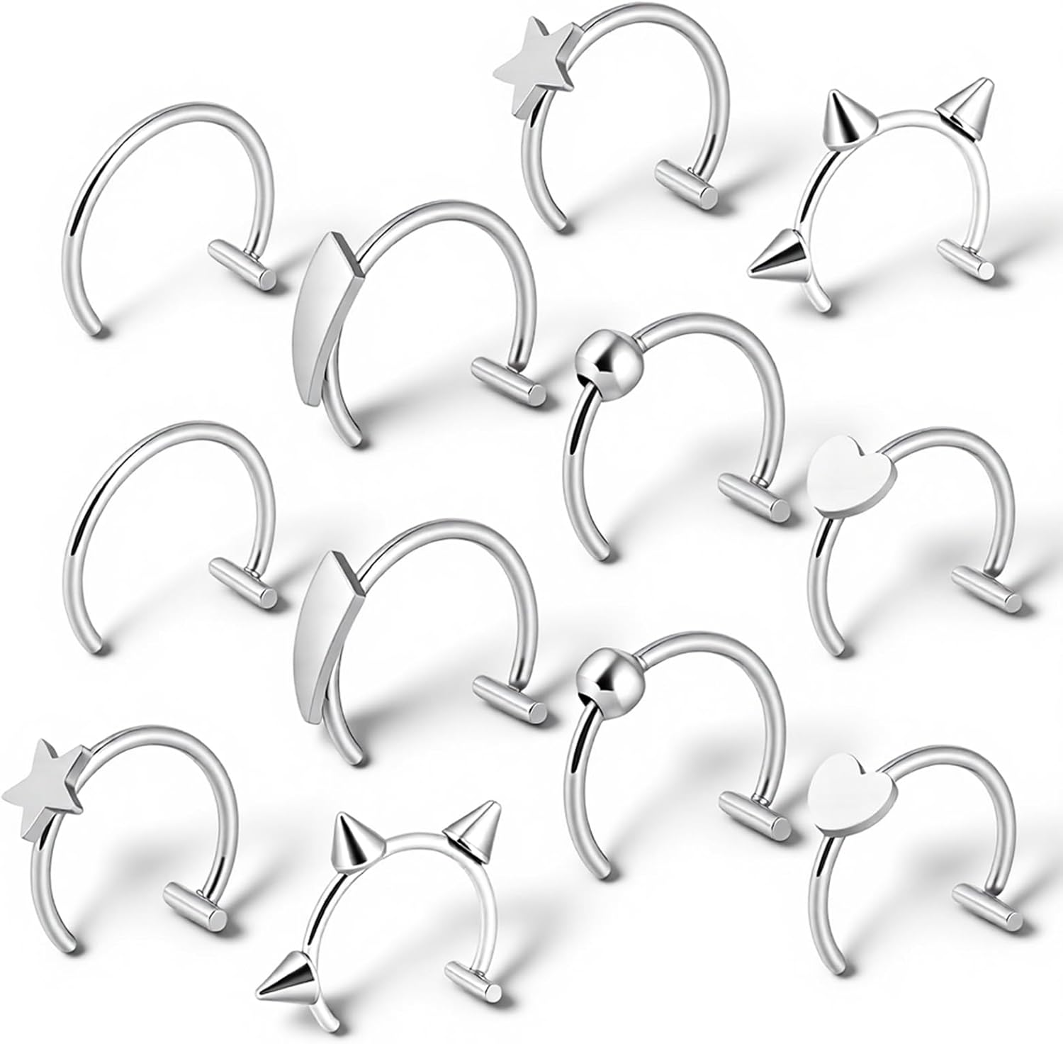 Amazon.com: Josojoou 12 Pcs Stainless Steel Fake Lip Ring Cuffs ...