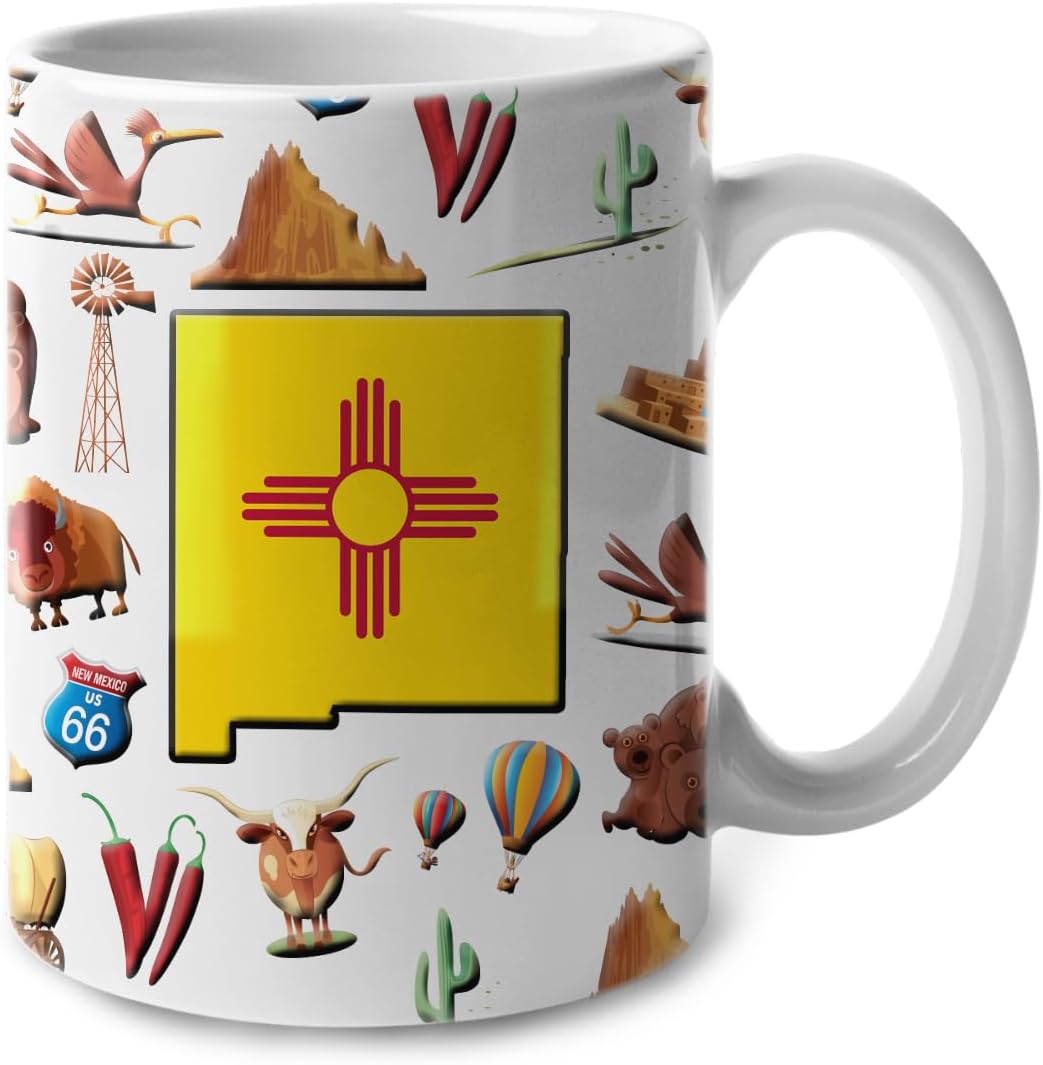 Amazon.com: Lotacy New Mexico Symbols Coffee Mug With Map Flag, 11oz ...