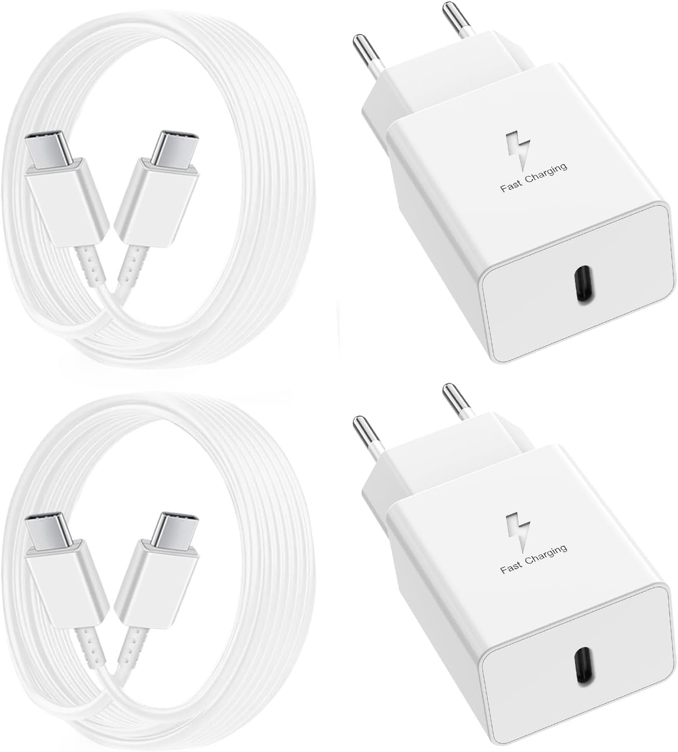 2-Pack 15W USB C Laddare med Original Laddkabel USB-C Snabbladdare, Typ ...