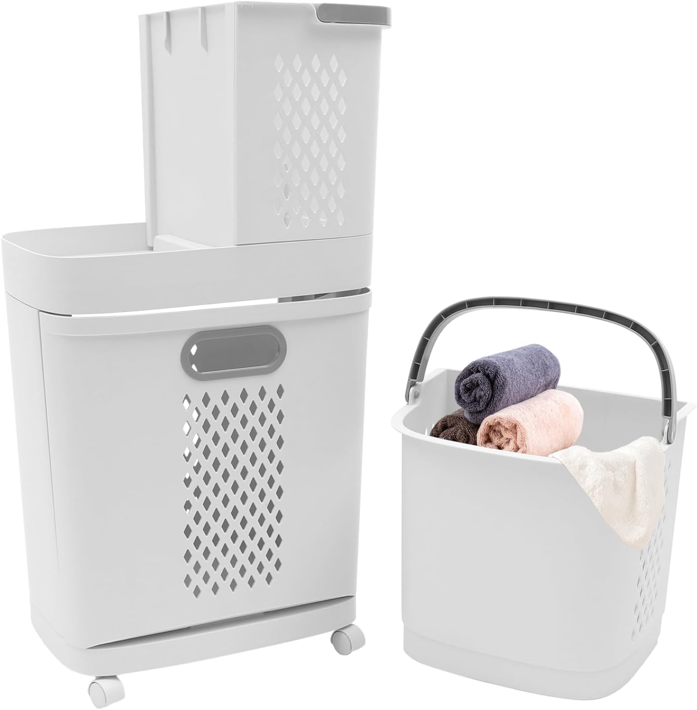 Amazon.com: Ageanbri 2-Tier Rolling Laundry Hampers, Space-Saving ...