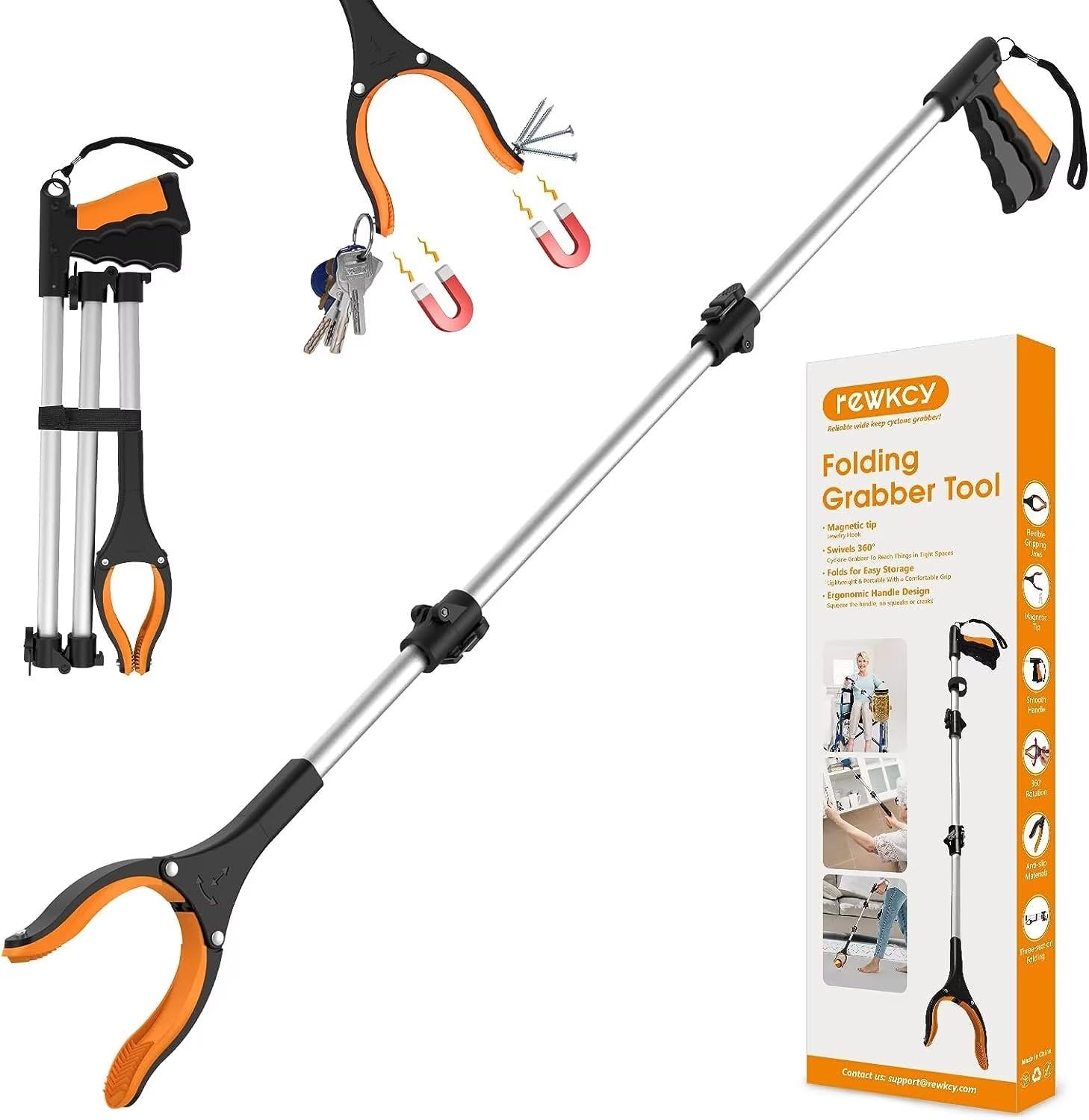 REWKCY 43-Inch/109cm Extra Long Grabber Tool, Reacher Grabber with 2 ...