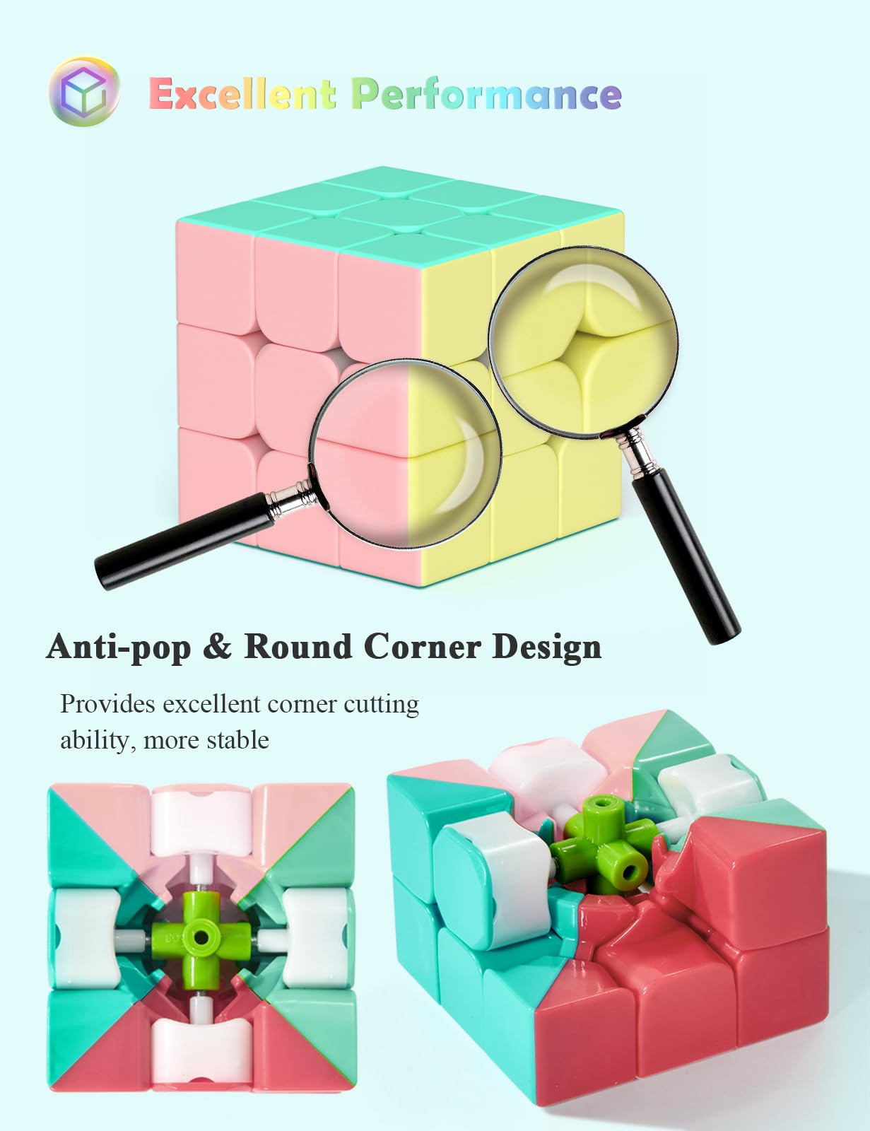 ROXENDA Speed Cube Set, 2X2 3X3 Pyramid Speed Cube Stickerless Fast ...
