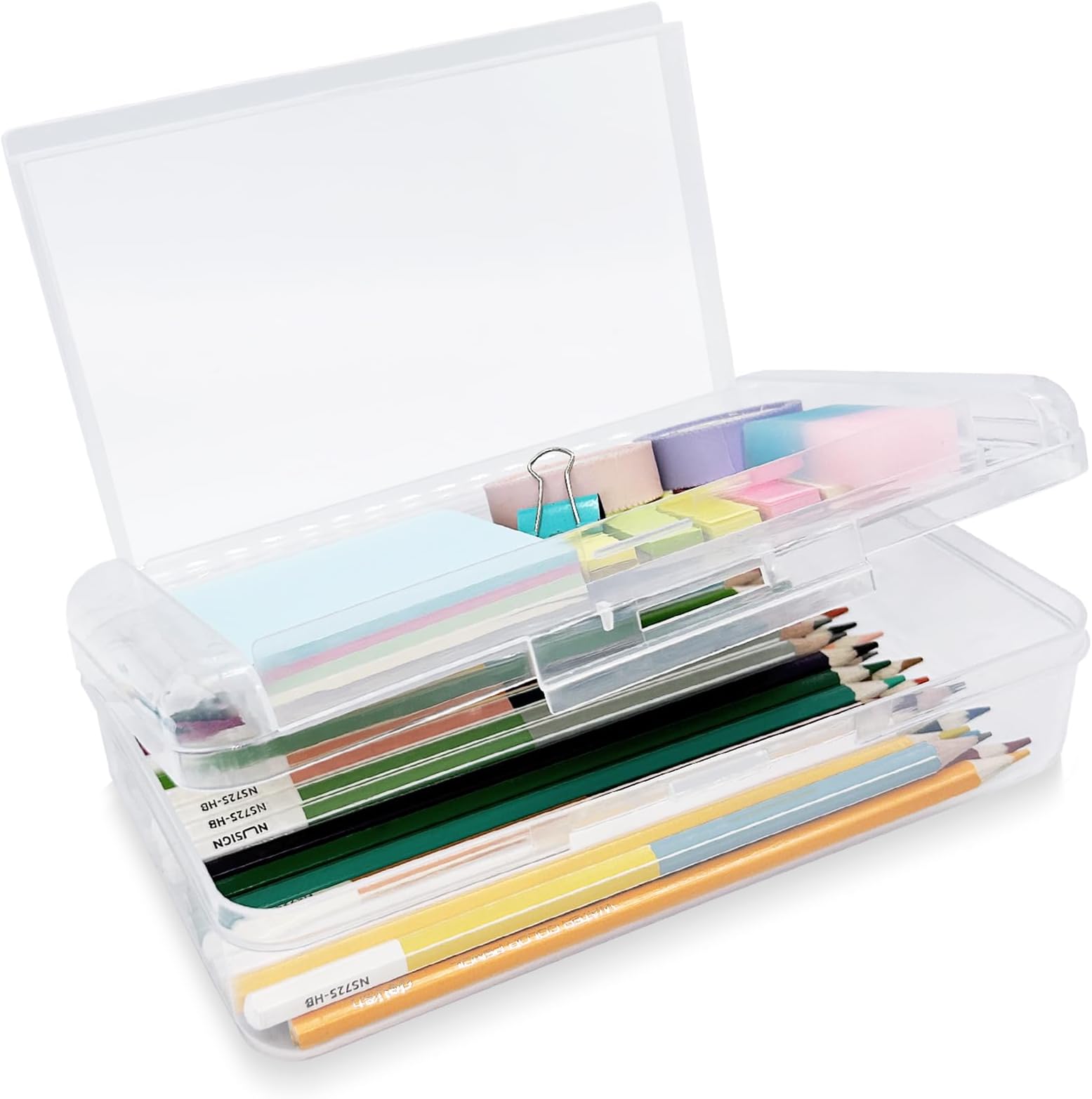 Amazon.com: IBEQUEM 2Pcs Clear Double Deck Pencils Box, Stationery Box ...