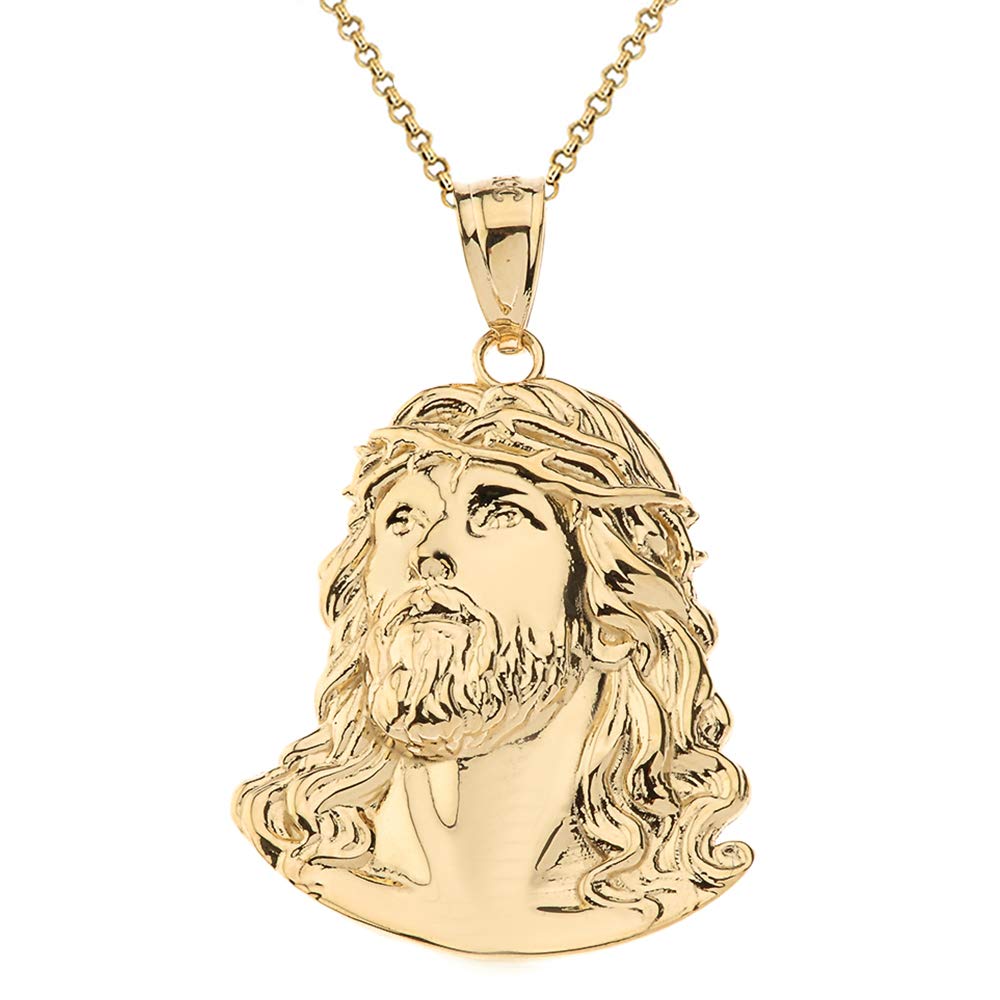 Amazon.com: 14K Yellow Gold Jesus Face Pendant Charm Necklace - Medium ...