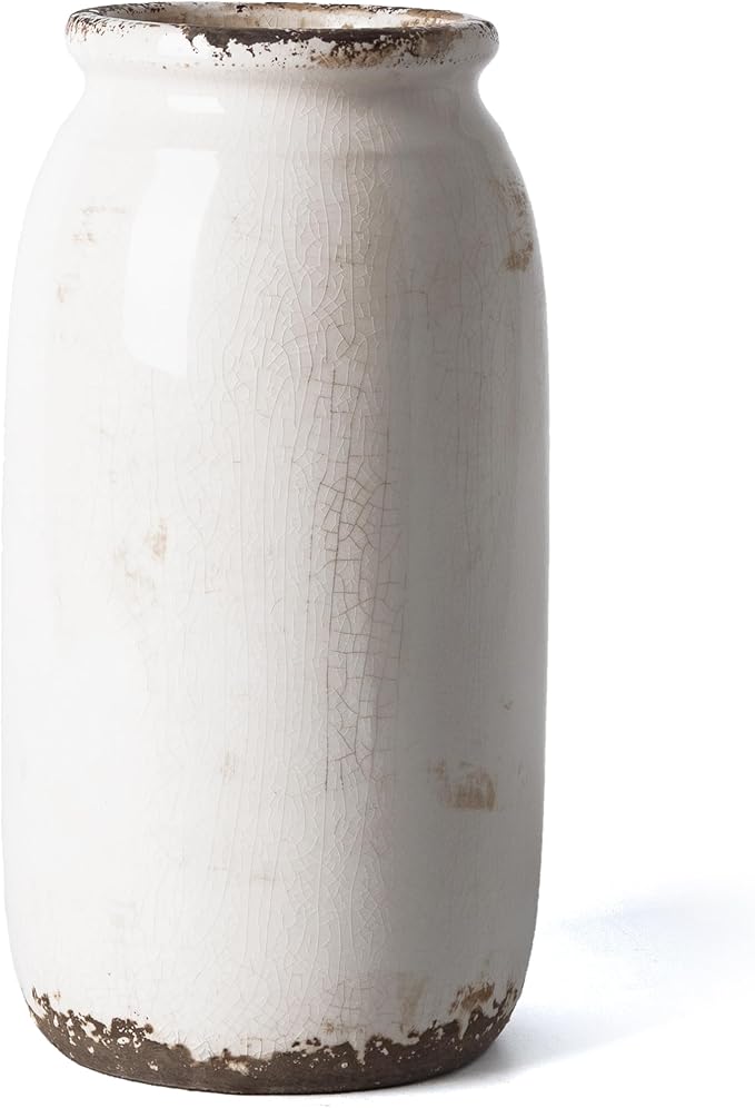 Amazon.com: VICTOR & TERESA Rustic White Vase for Home Decor, Ceramic ...