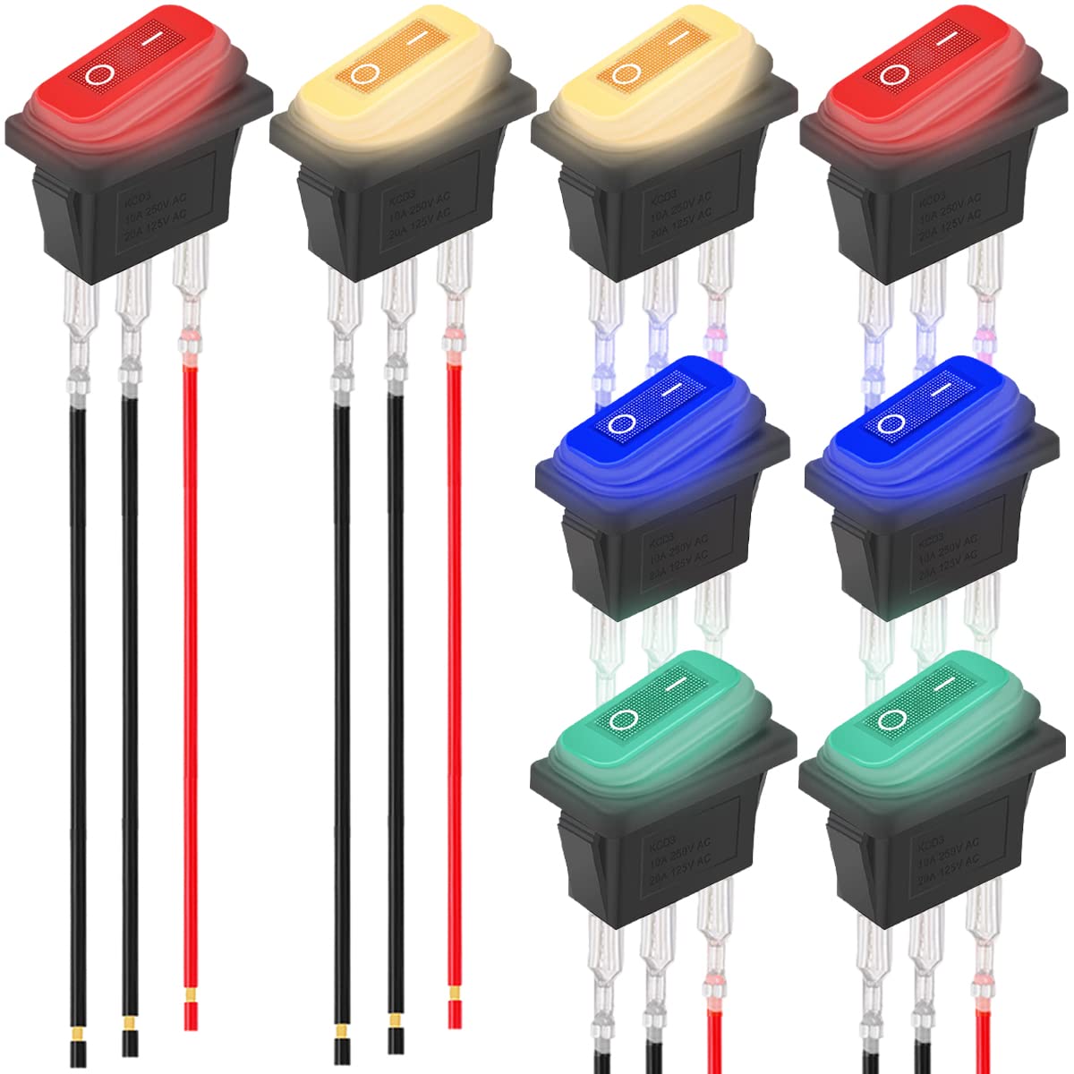 Amazon.com: MKBKLLJY 8Pcs Rocker Switch Waterproof DC 12V 20A,DC 24V ...