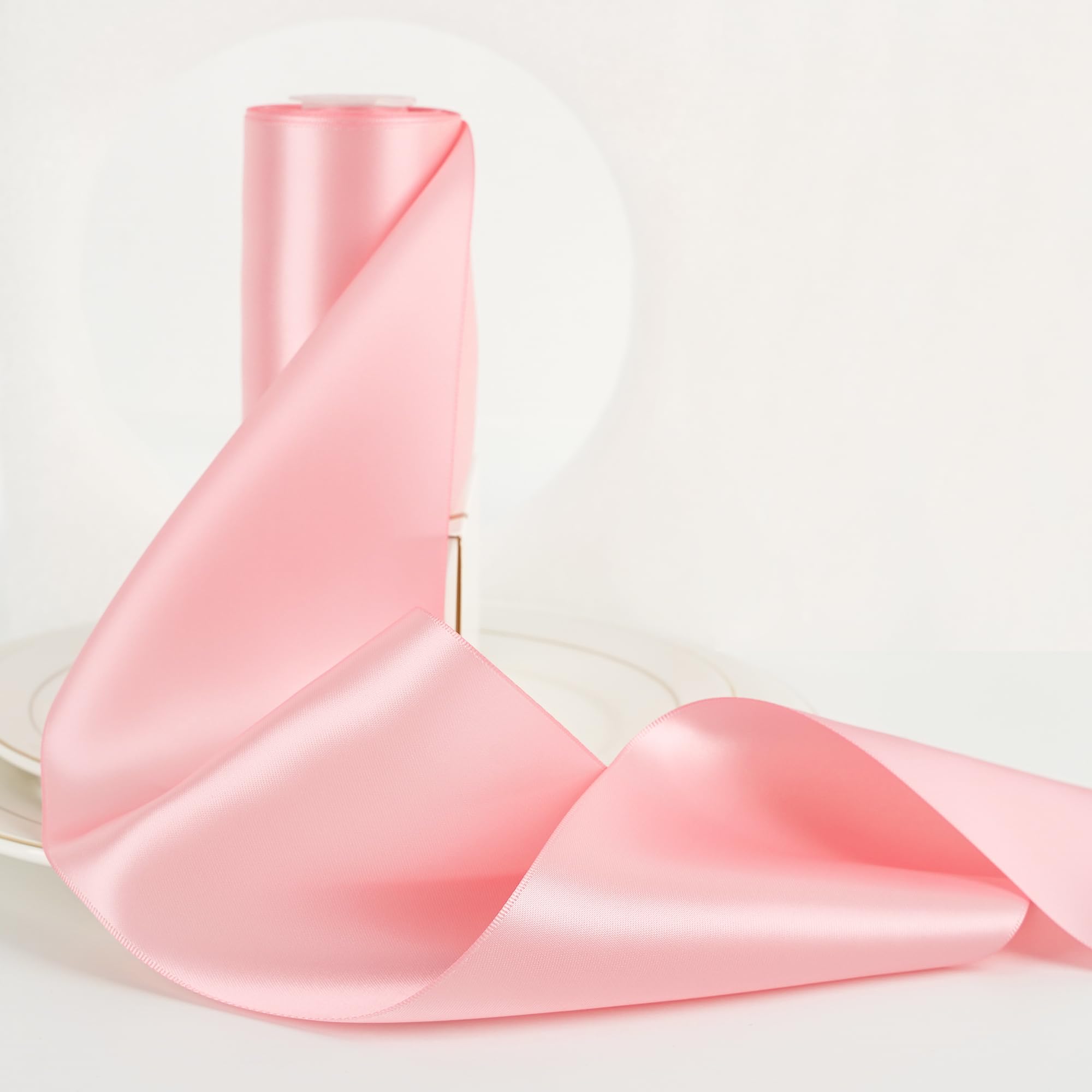 Amazon.com: HUIHUANG Pink Satin Ribbon 4 inch Wide Double-Faced Satin ...