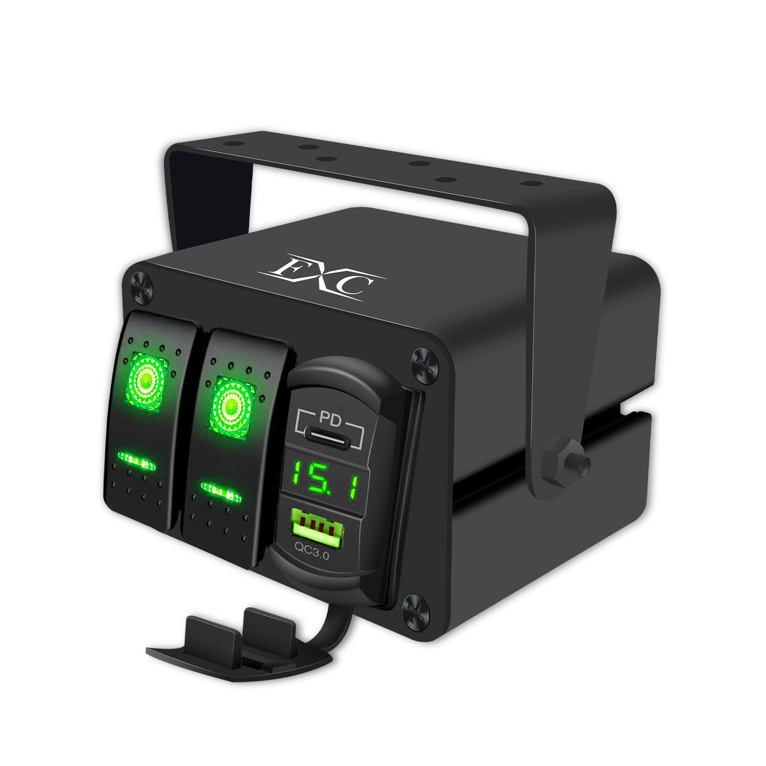 Snapklik.com : FXC 2 Gang Aluminum Rocker Switch Panel Green Backlit