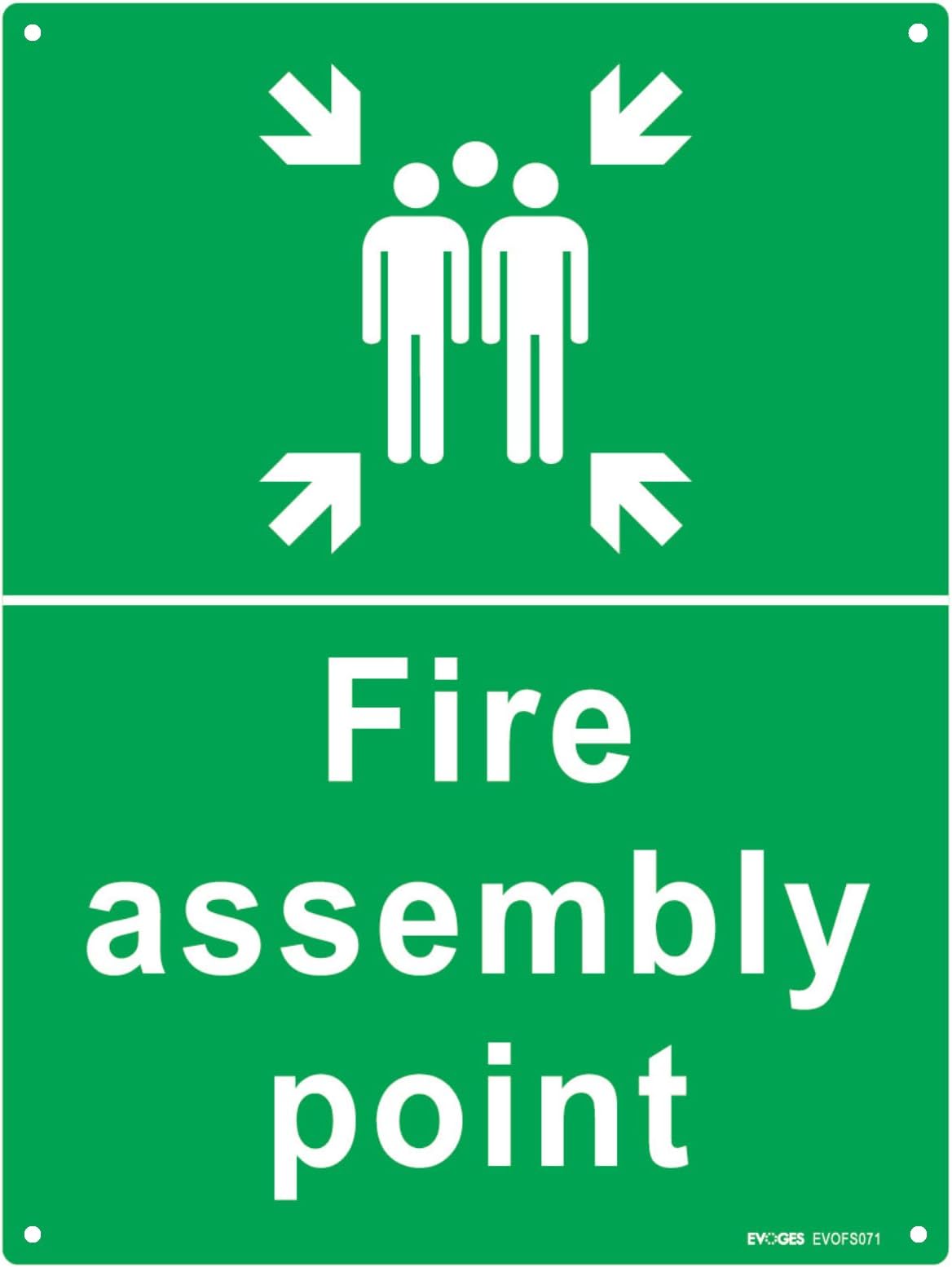 Evoges Fire Assembly Point Sign 400 x 300 x 1mm Rigid Plastic PVC With ...