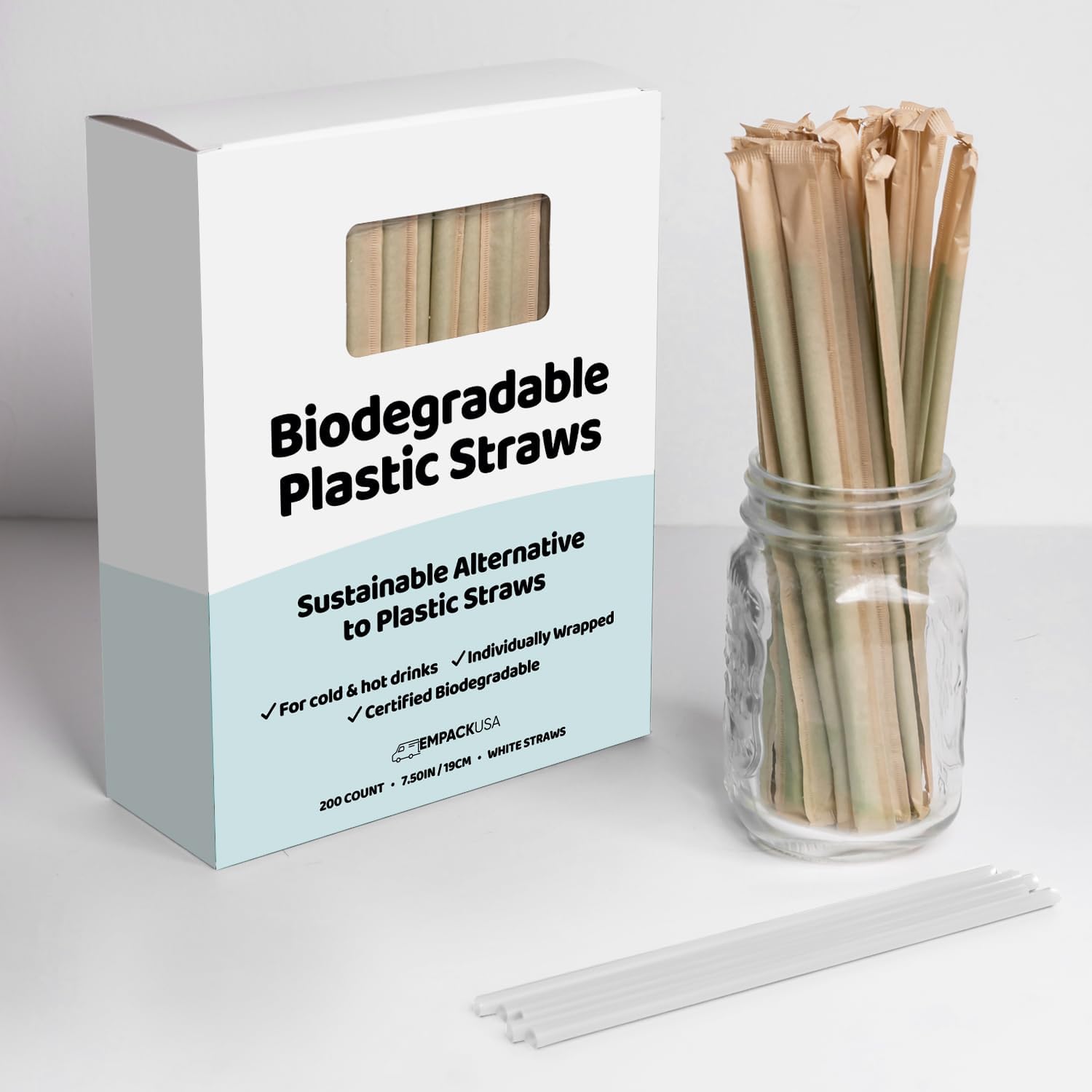 Amazon.com: Biodegradable White Plastic Individually Wrapped Straws ...