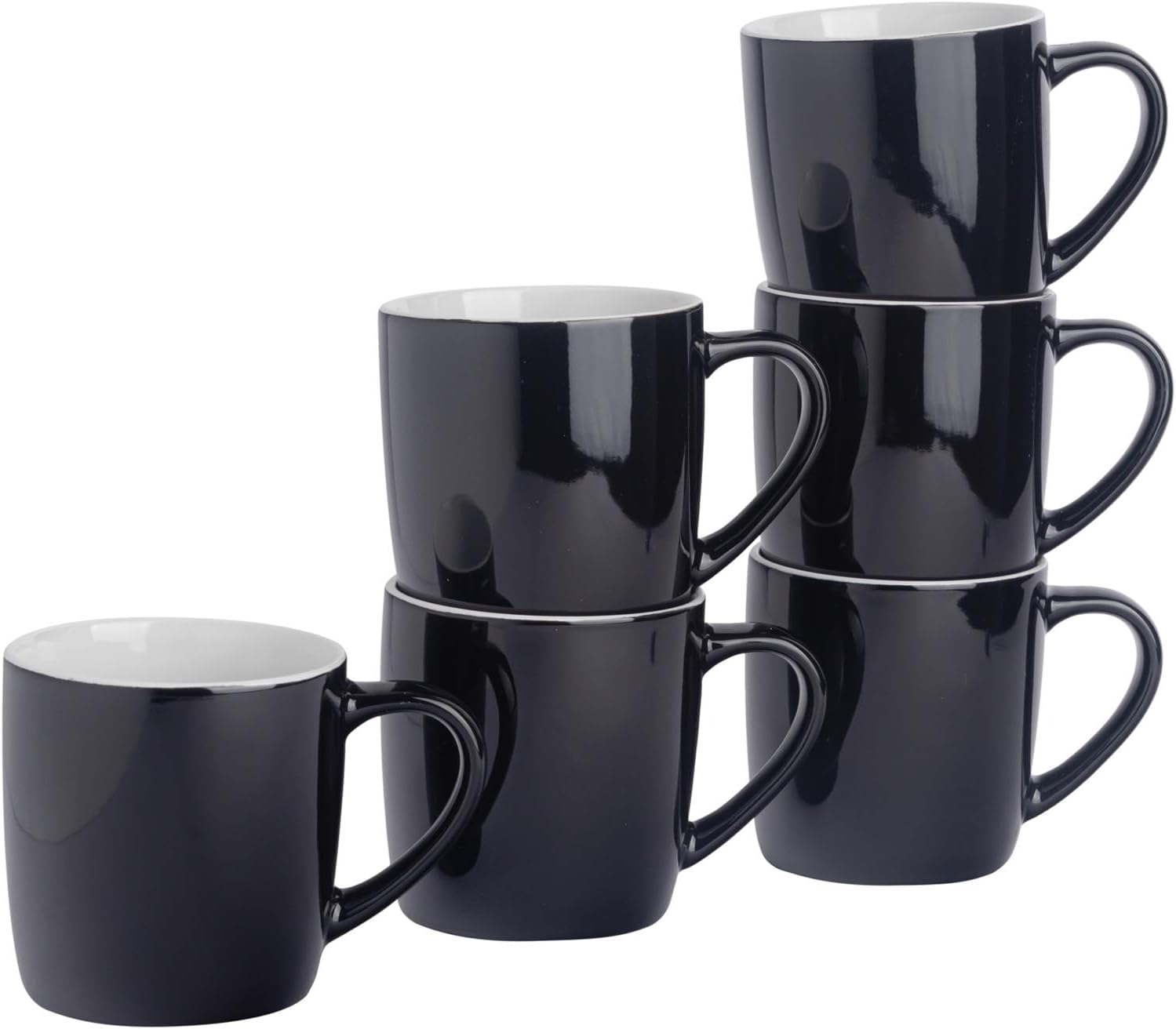 Argon Tableware Coffee Mugs - Pack of 6-350ml Gloss Black Ceramic ...