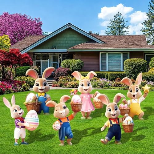 6-Piece Easter Bunny Yard Signs with Stakes – 6 Assorted Cute Rabbit ...