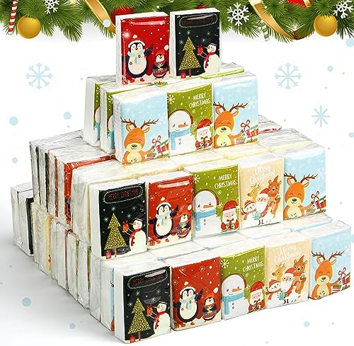 Amazon.com: Qilery 100 Pack Holiday Merry Christmas Pocket Facial ...