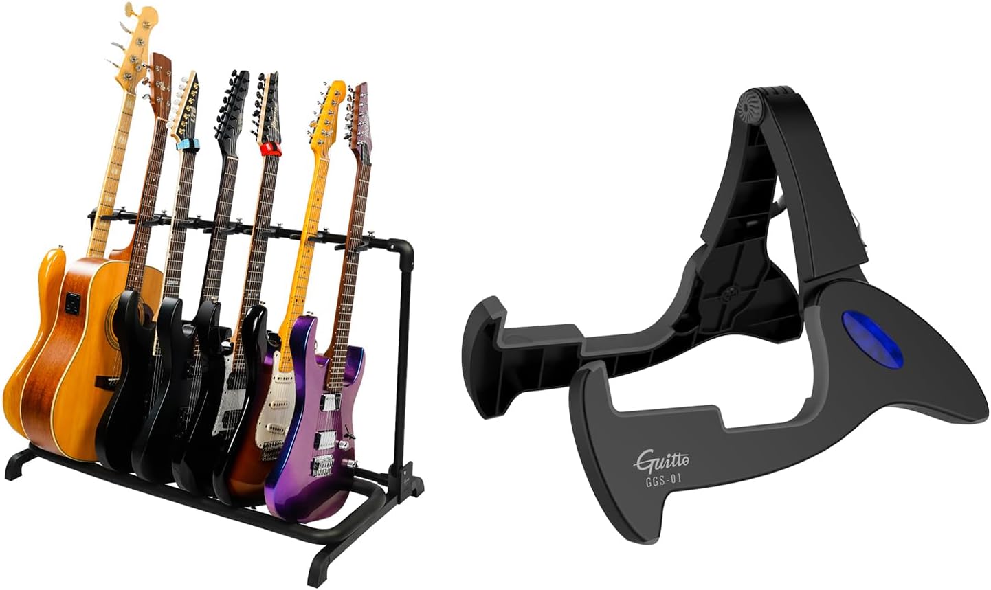 Amazon.com: GUITTO GGS-11 Multi Guitar Rack Stand Foldable & GGS-01 A-Frame Guitar Stand for ...