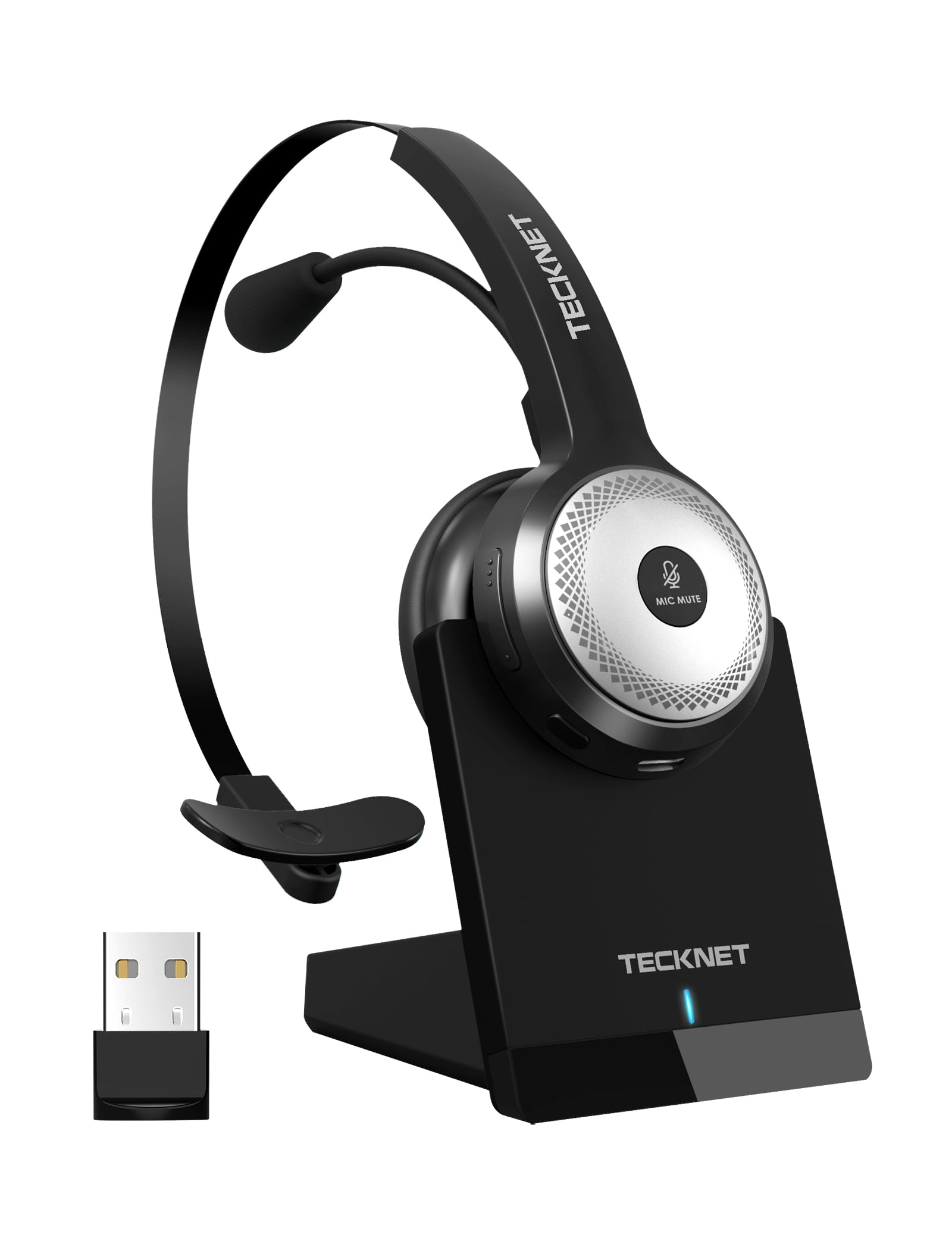 TECKNET Bluetooth 5.2 Headset with Microphone for PC, USB Wireless ...