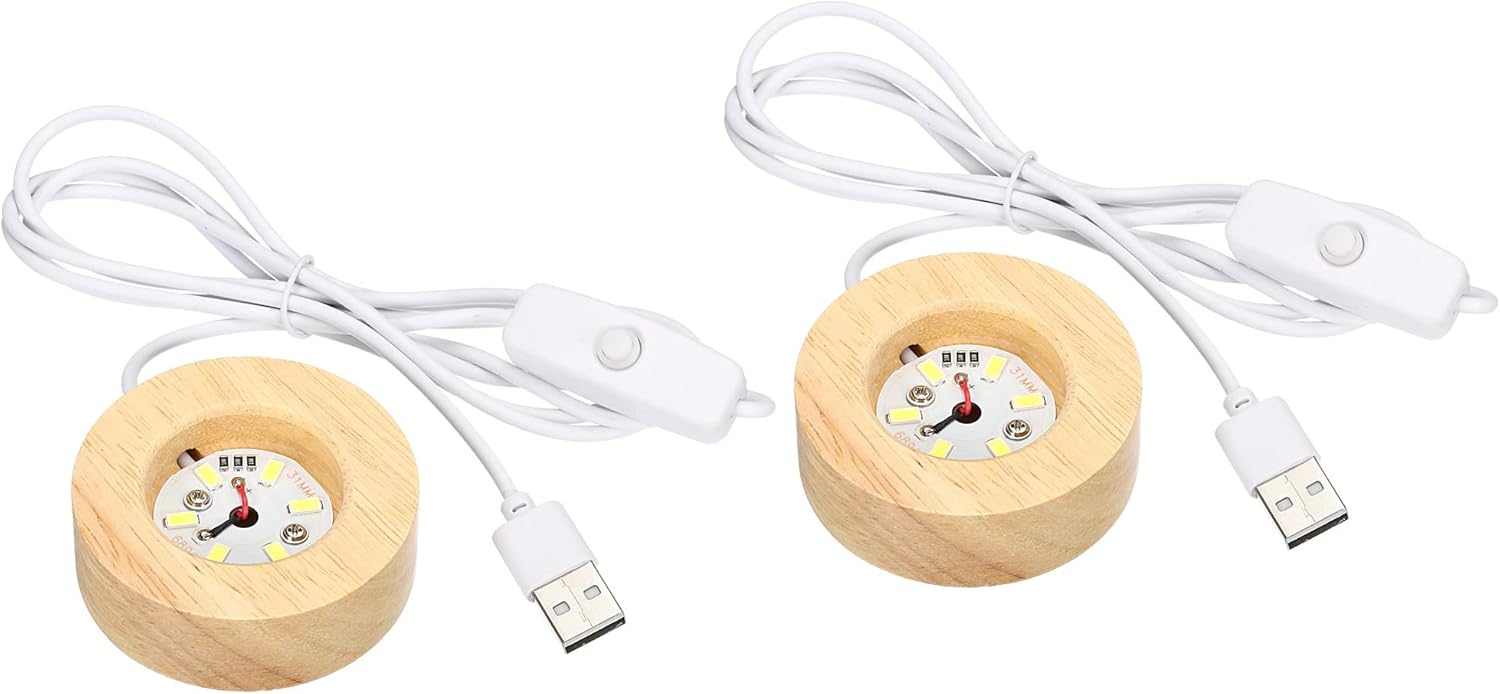 Amazon.com: PATIKIL Wooden LED Light Base Stand, 2 Packs Round Wooden 2 ...