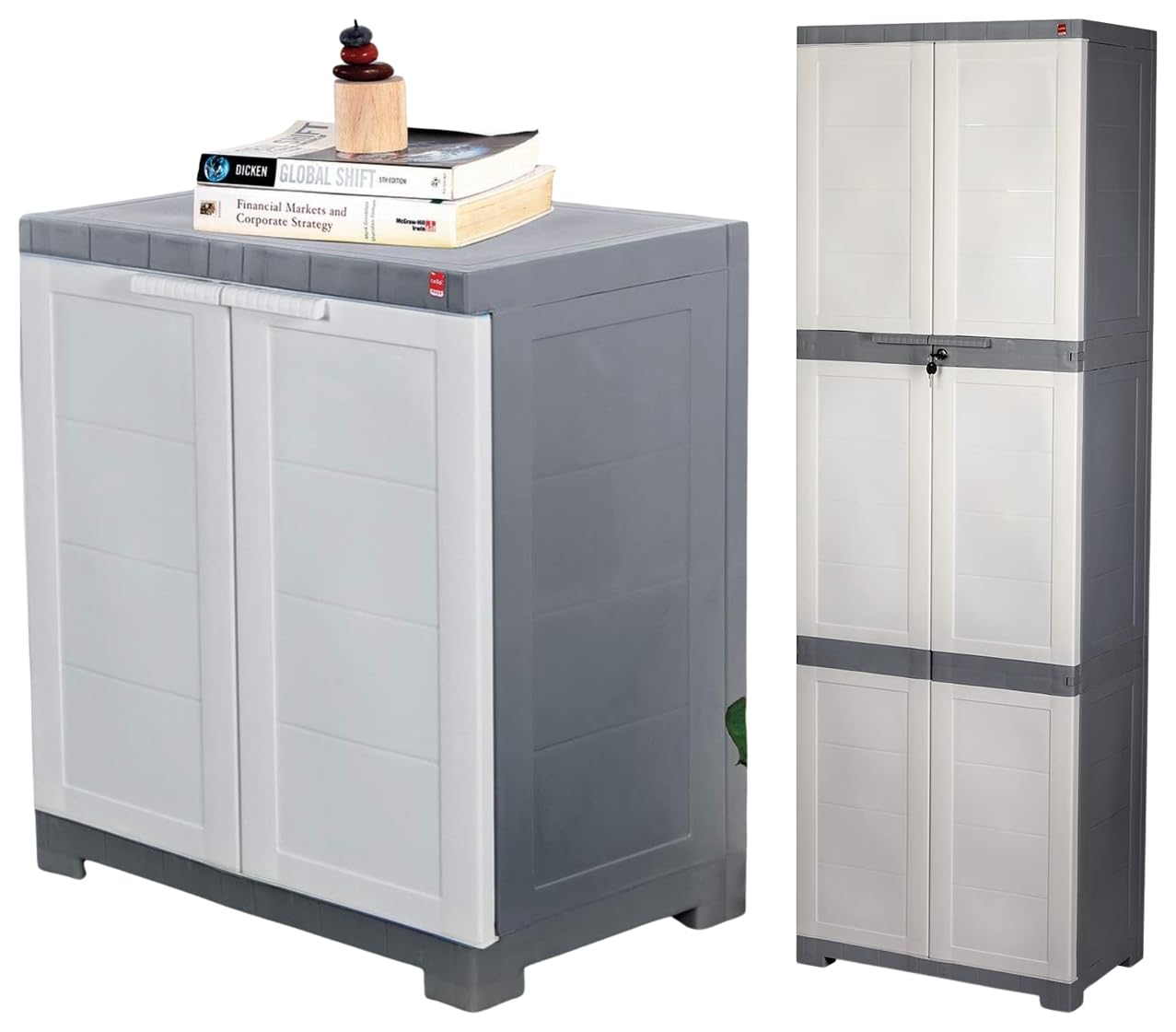 CELLO Novelty Large Cupboard - White & Grey Novelty Compact Plastic 2 ...