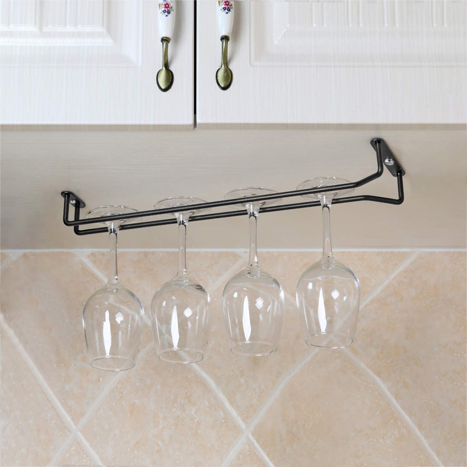 Yimerlen 14 Inch Long Single Rail Wine Glass Rack Under Cabinet ...