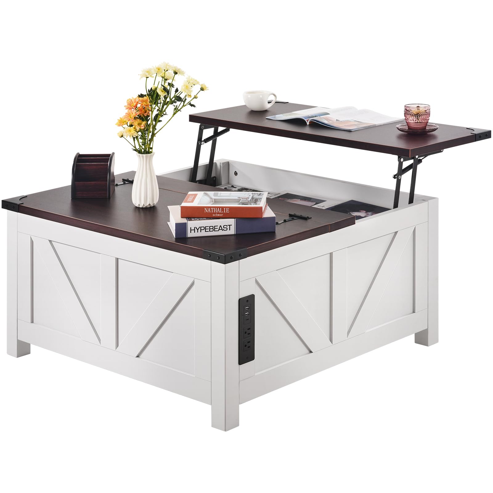 Amazon.com: VEVOR 36" Farmhouse Coffee Table, Hinged Lift Top Square ...