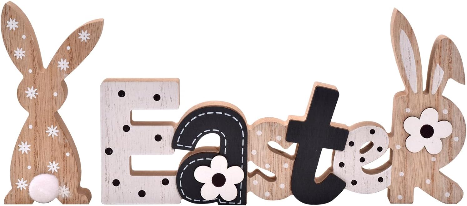 Amazon.com: IDATOO Easter Decoration Sign Blocks, 2-PCs Wooden Easter ...