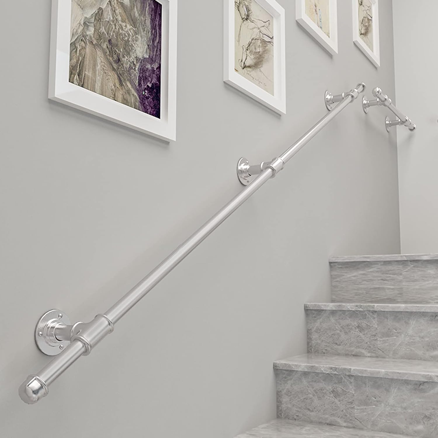 Staircase Handrail Banister Tube Stairs Rail Support Kit, Silver ...