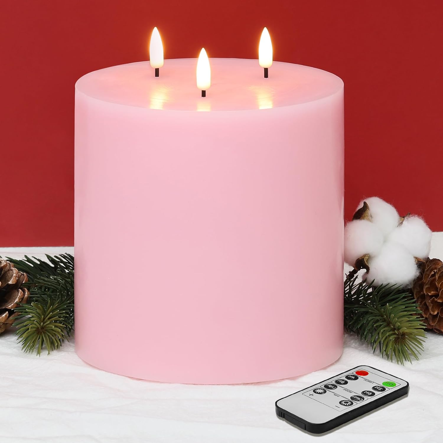 Amazon.com: Eywamage 3 Wick Pink Flameless Pillar Candle with Remote ...