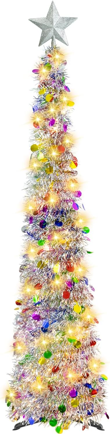 Amazon.com: 5FT Pop Up Christmas Tree with 50 LED Multi-Colored Lights ...