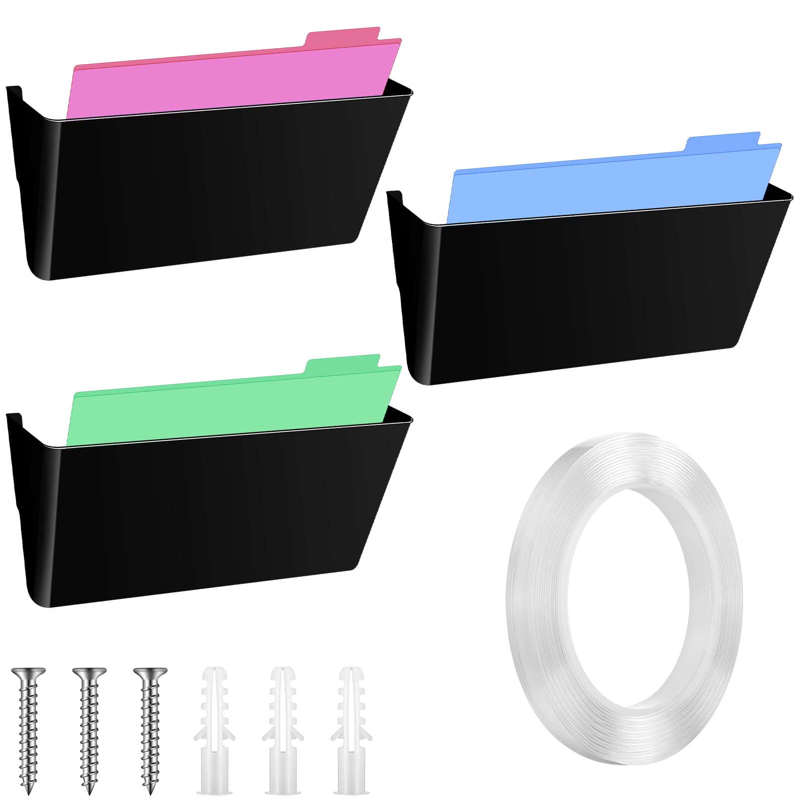 Amazon.com: Threehoney 3 Pcs Black Single Pocket Wall Mount File Holder ...