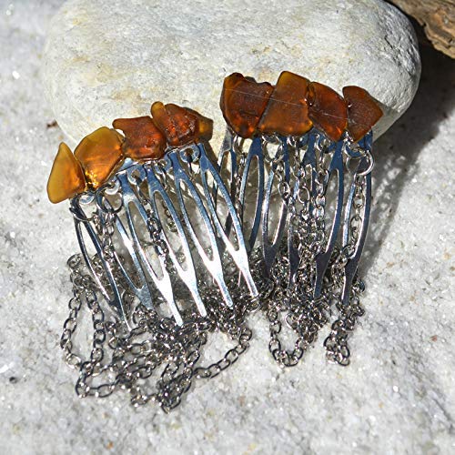 Amazon.com: Surf Tumbled Brown Sea Glass Decorative Hair Combs with ...