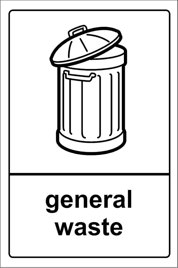 General Waste Recycling Sign - 1.2mm Rigid plastic 300mm x 200mm ...