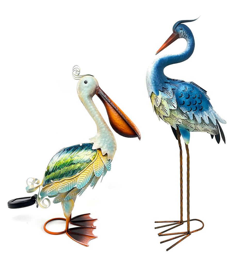 Amazon.com: HONGLAND Solar Metal Pelican Crane Statues Garden Sculpture ...