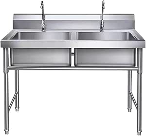 HSOYGE Freestanding Kitchen Sink, Double Sink, Heavy Duty Floor Mounted ...
