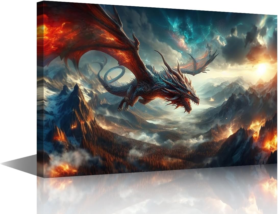 TISHIRON 1 Panels Dragon Posters Wall Art Magic Fantasy Dragon Canvas ...