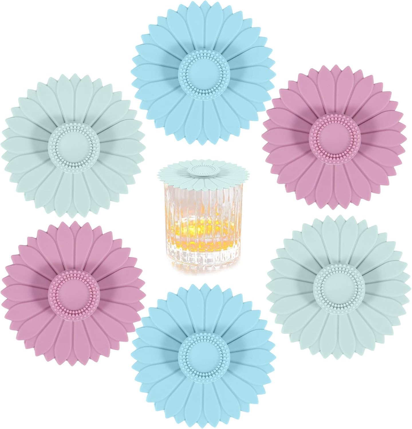 6Pcs Sunflower Silicone Cup Covers Multicolored Flexible Mug Lid Cover ...