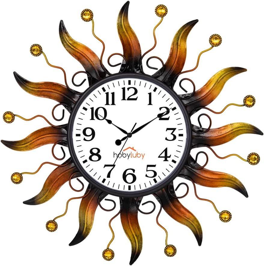 Amazon.com : HOBYLUBY Outdoor Clock Silent Non-Ticking, Sun Outdoor ...