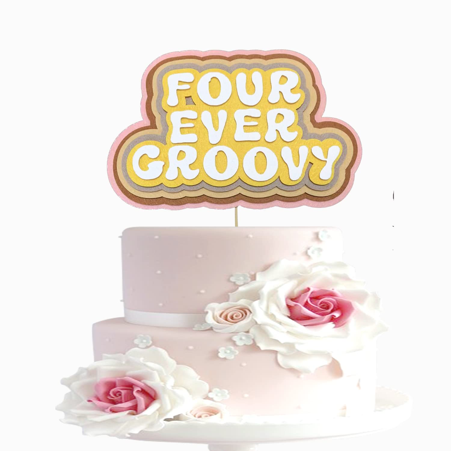 Buy Four Ever Groovy Cake Topper, 4th Groovy Birthday Cake Topper ...