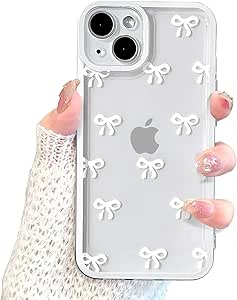Amazon.com: EYZUTAK Case for iPhone 15, Clear Cute Ribbon Bowknot Pattern Aesthetic Transparent ...