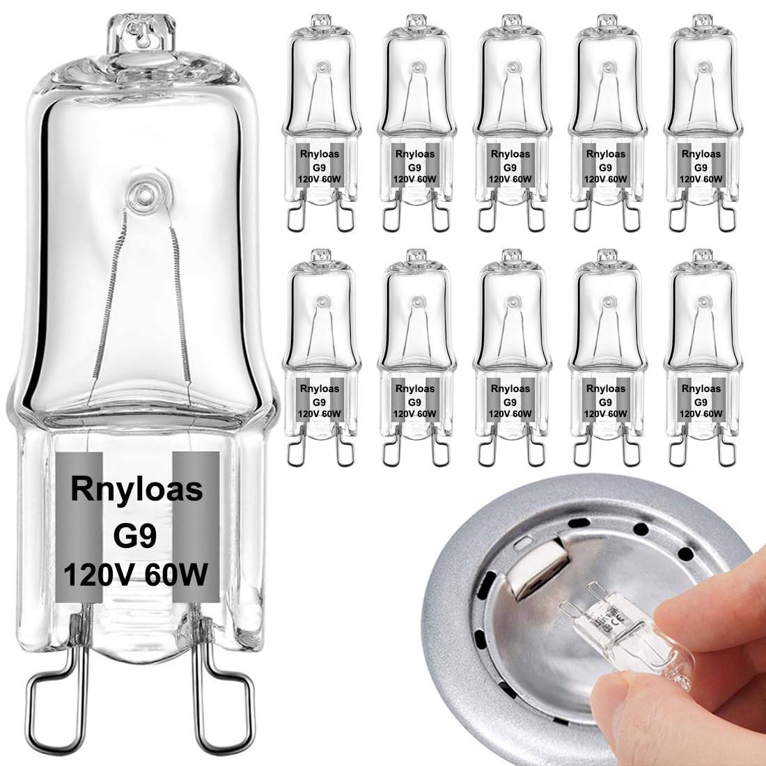 Rnyloas G9 Bulb 60 Watt, 10 Pack T4 G9 Halogen Bulb, High Output 720LM ...