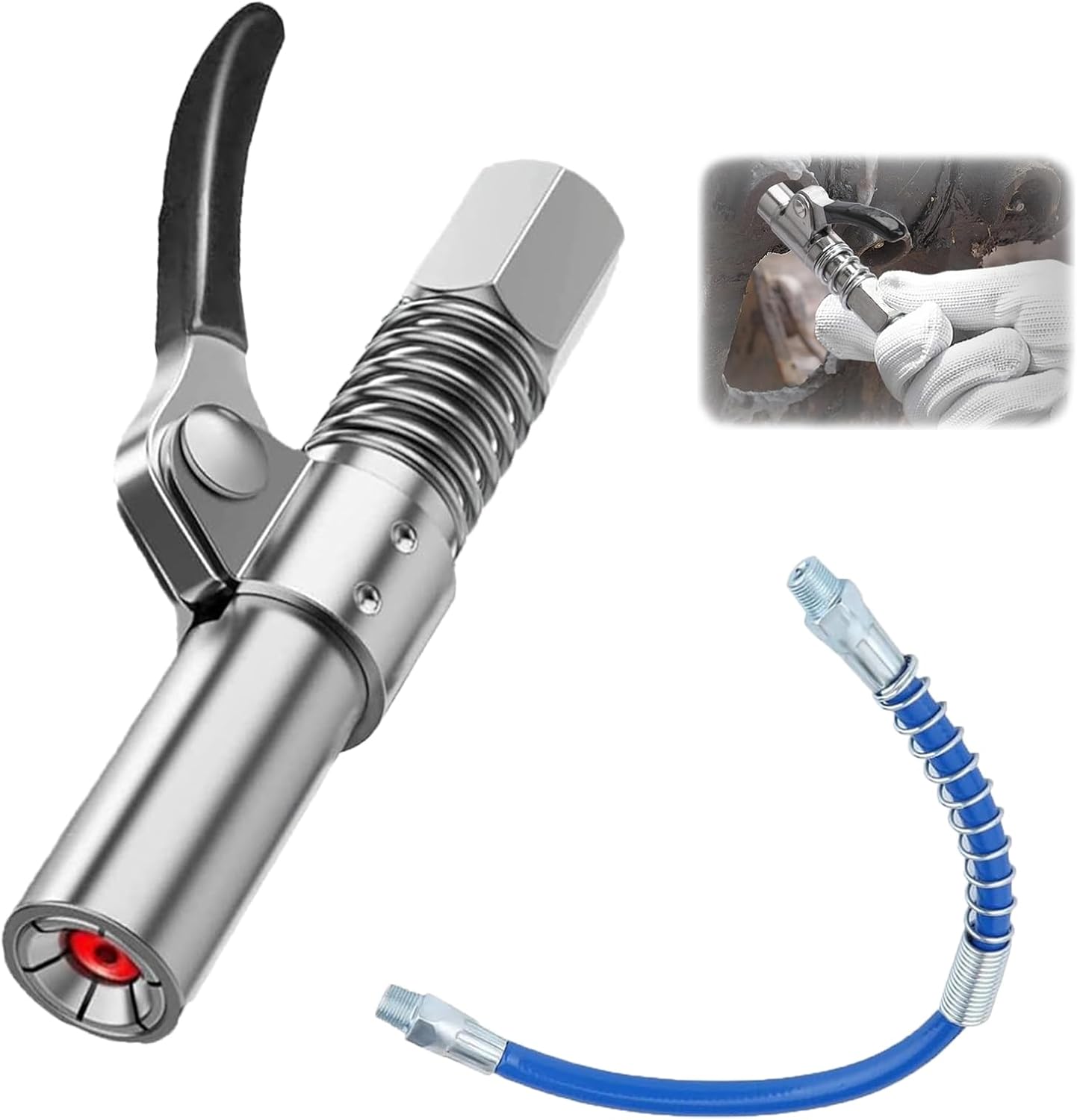 Grease Gun Coupler, Quick Release Single Handle Oil Nozzle with 30cm ...